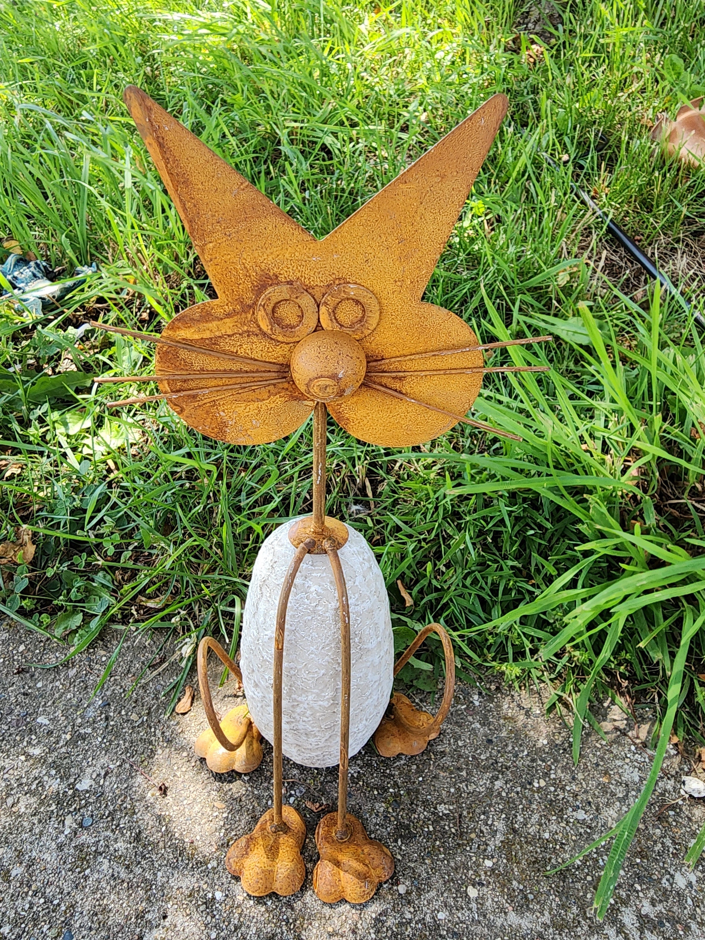 Handcrafted Cat Garden Statue Stone Kitty Yard Stake Unique Outdoor ...