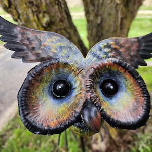 Oliver the Kinetic-rocking Owl Yard Stake- Metal Rustic Bird, Outdoor ...