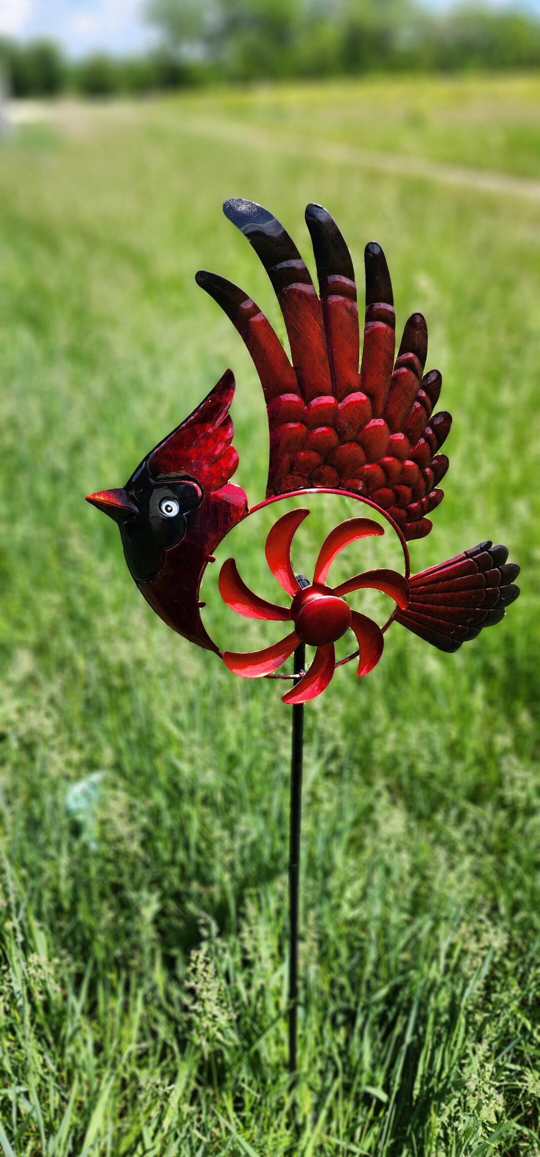 Kinetic Metal Cardinal Bird Spinner, Spring Garden Stake, Red Bird Yard ...