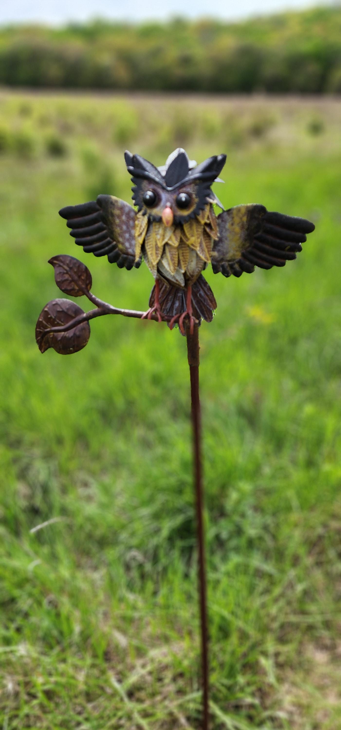 Kinetic Rocking Owl Garden Stake – Upcycled Metal Bird Sculpture - Etsy