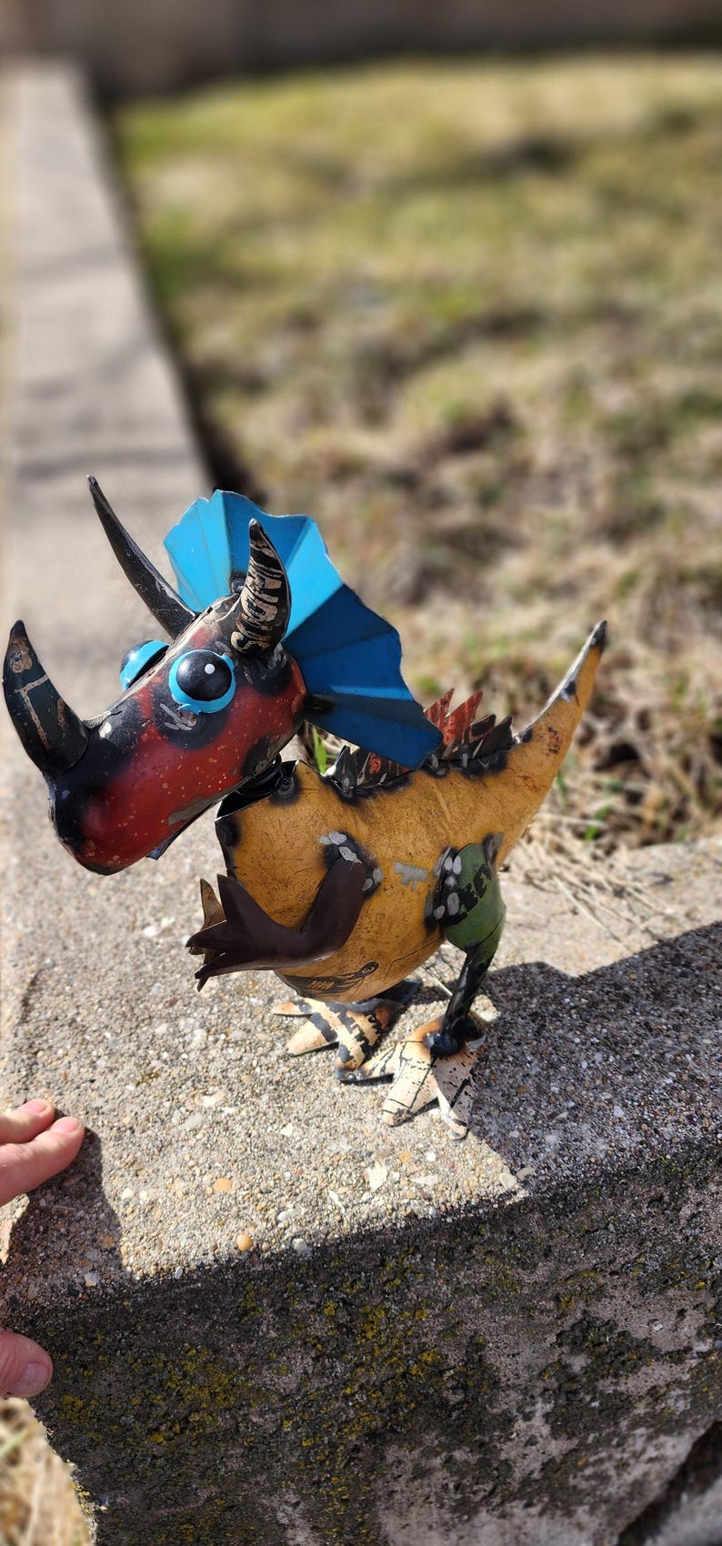 Handmade Rustic Metal Triceratops – Unique Dinosaur Yard Art, Whimsical ...