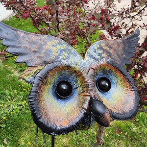 Oliver the Kinetic-rocking Owl Yard Stake- Metal Rustic Bird, Outdoor ...