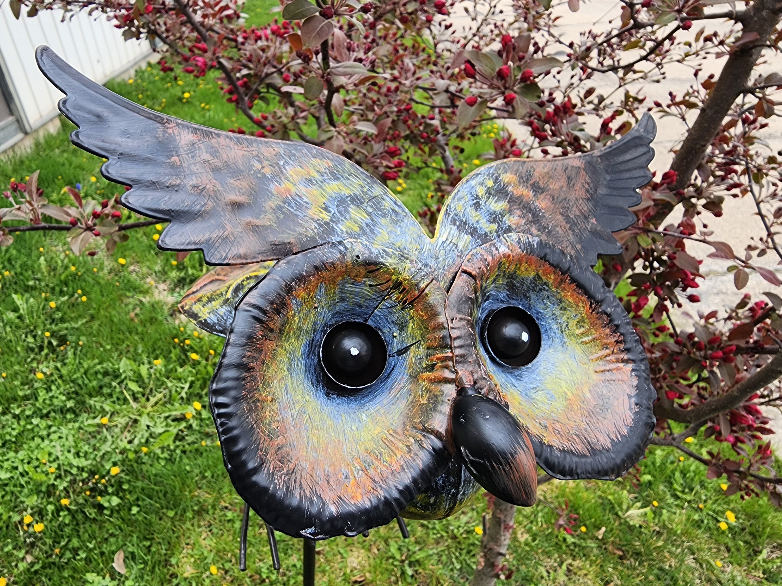 Oliver the Kinetic-rocking Owl Yard Stake- Metal Rustic Bird, Outdoor ...