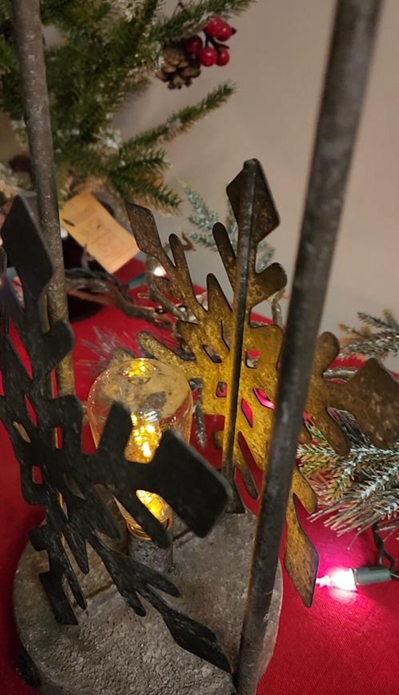 Rustic Snowflake Lantern • Metal Christmas Table Decor • Farmhouse ...