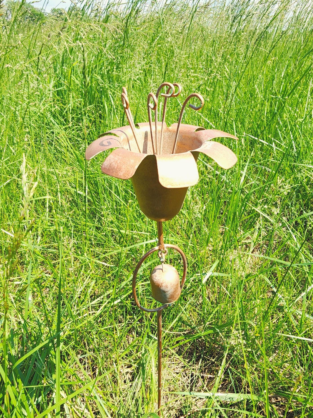 Rustic Metal Flower Bell Garden Stake: Handmade Whimsical Yard Art - Etsy
