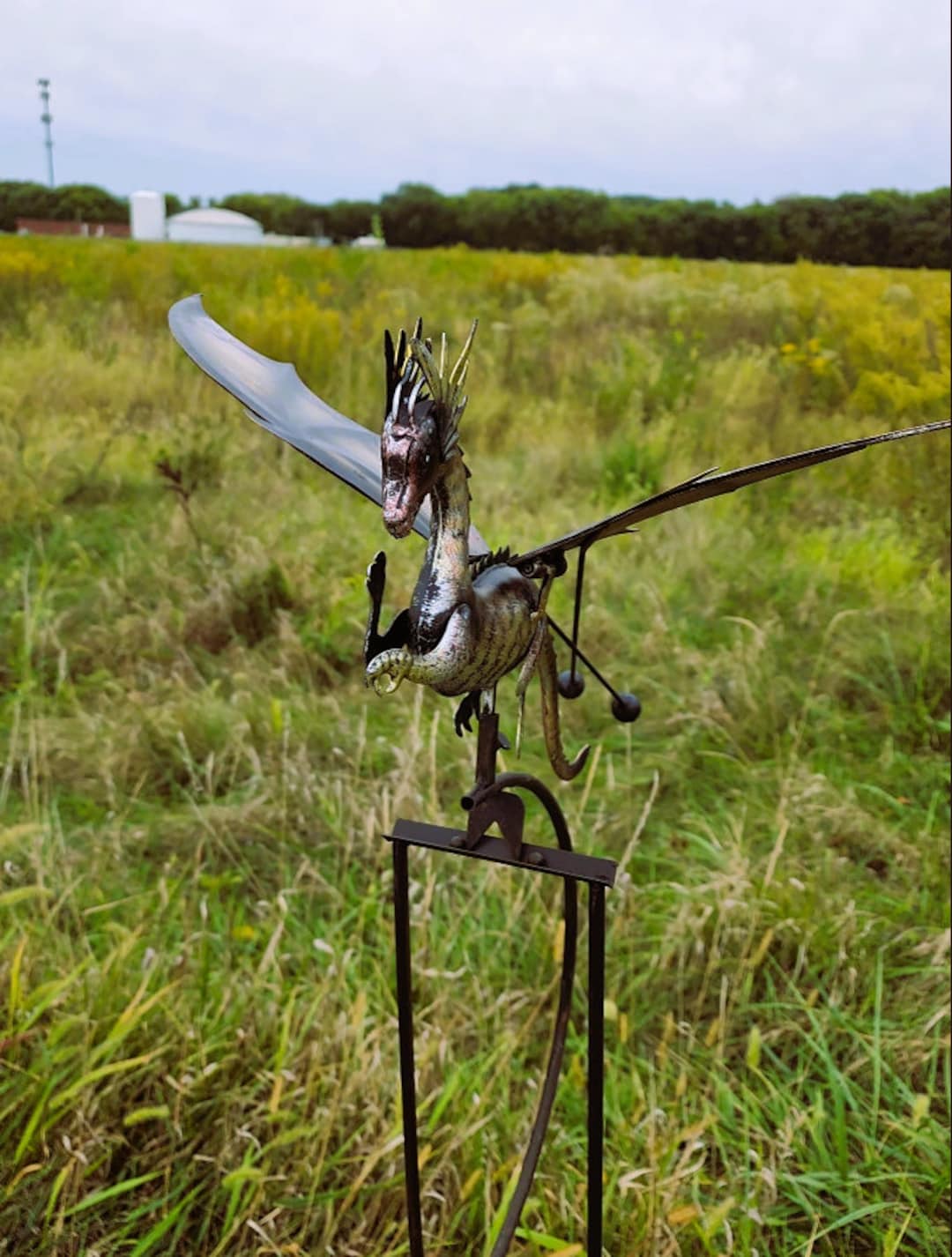 51"tall Handmade Kinetic Dragon Sculpture, Metal Lawn Dragon Garden ...