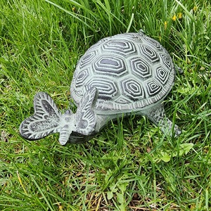 Charming Turtle Garden Statue, Vintage Metal Sculpture With Butterfly ...