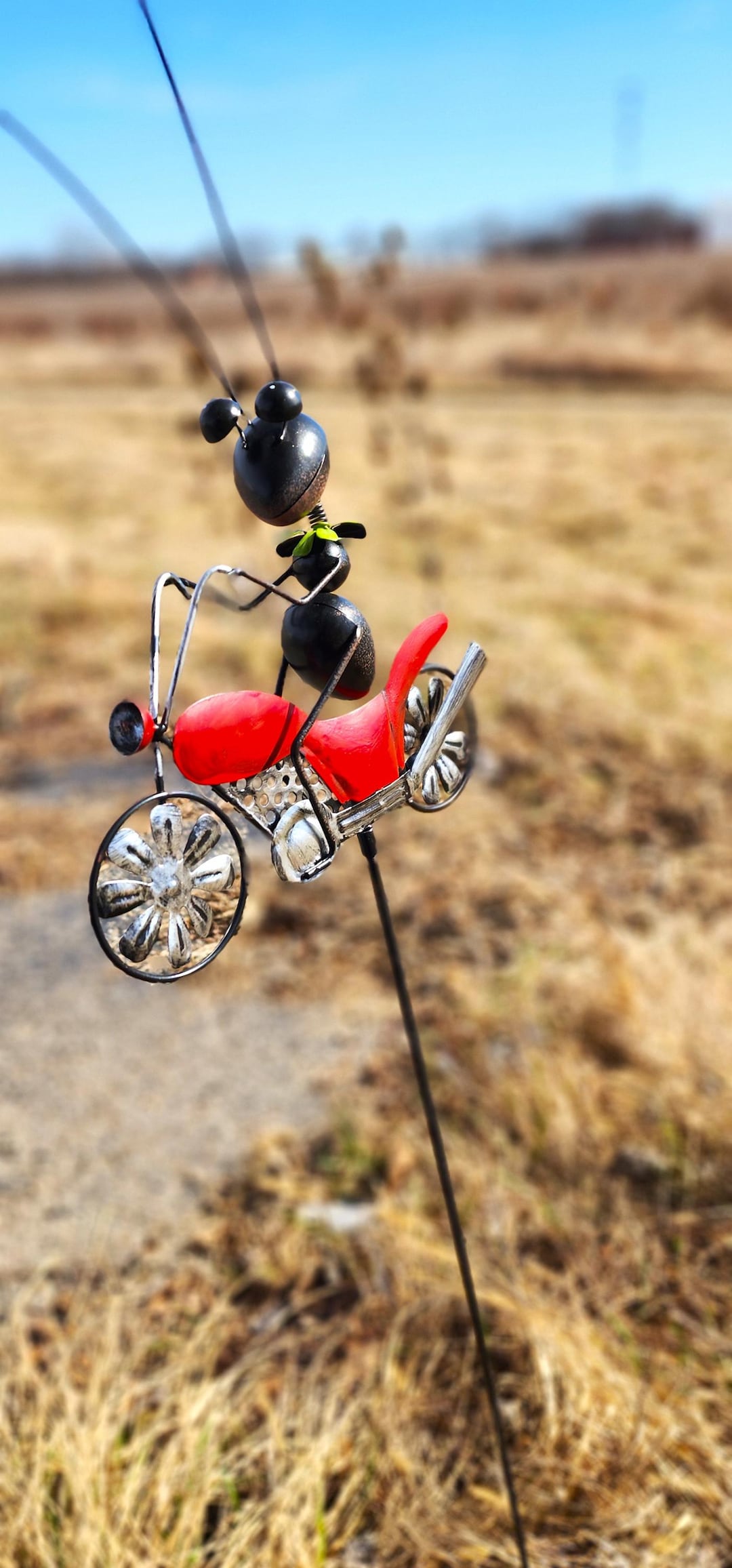 Handmade Metal Ant on Bike Yard Stake: Whimsical Garden Art - Etsy