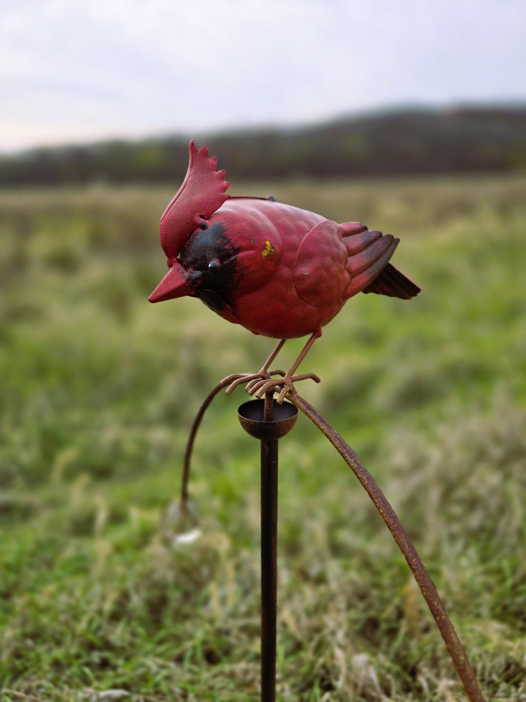 Kinetic Red Cardinal Balancer Rocker, Yard Stake, Rustic Metal Garden ...
