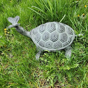 Charming Turtle Garden Statue, Vintage Metal Sculpture With Butterfly ...