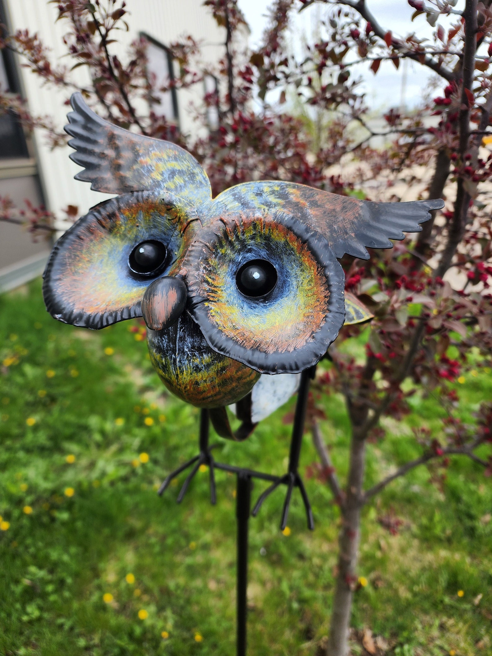 Oliver the Kinetic-rocking Owl Yard Stake- Metal Rustic Bird, Outdoor ...