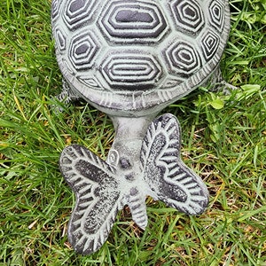 Charming Turtle Garden Statue, Vintage Metal Sculpture With Butterfly ...