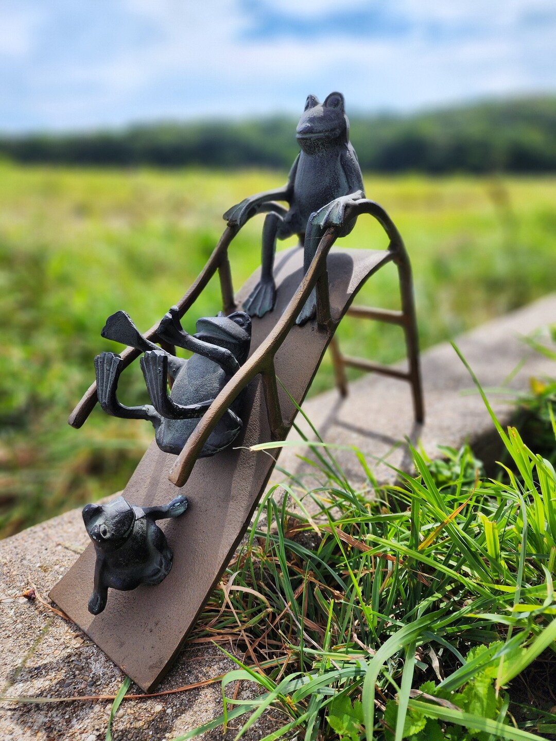 15" Tall Frogs on a Slide Garden Statue - Whimsical Metal Decor for ...