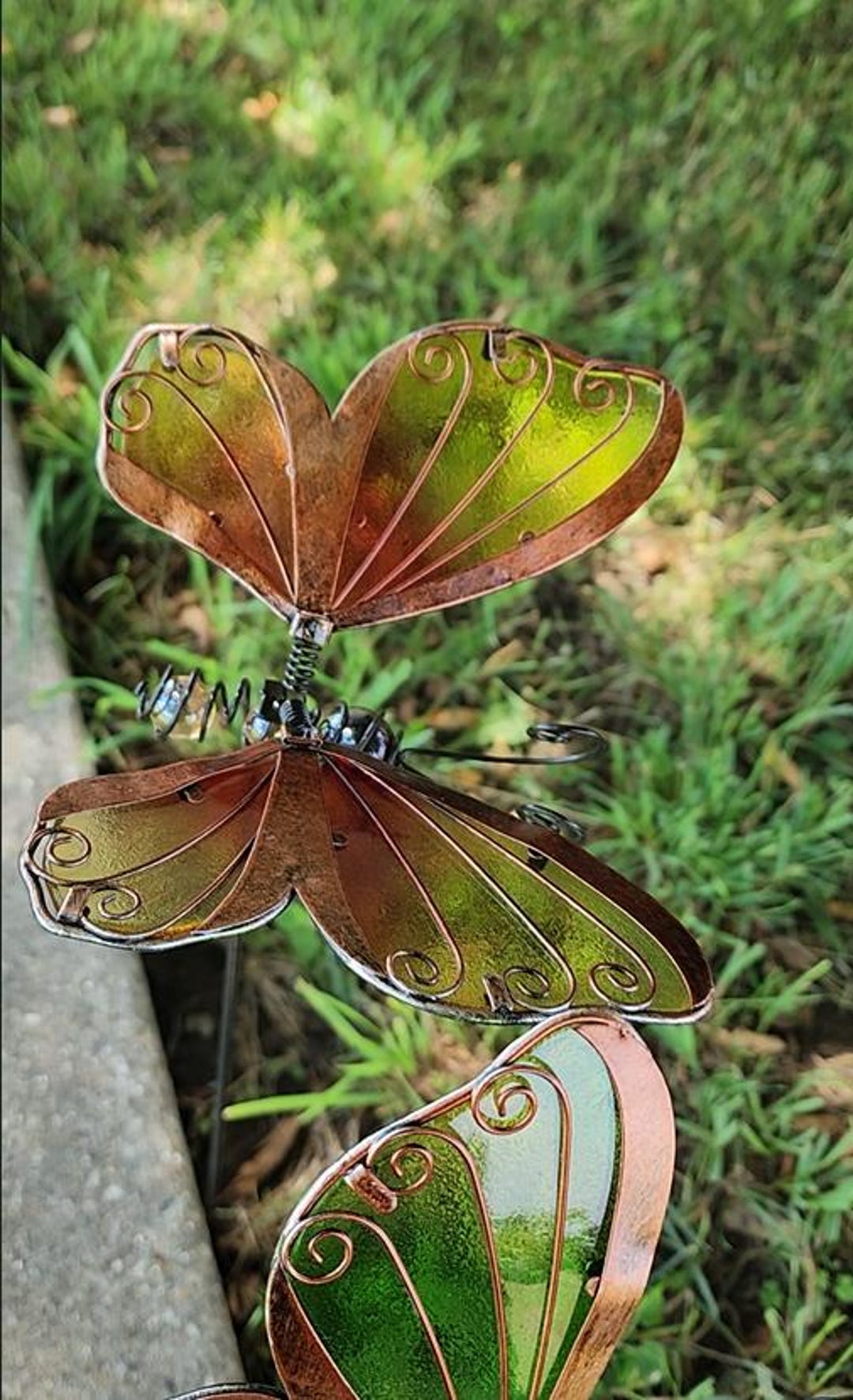 Handmade Metal & Glass Butterfly Suncatcher Stake - Garden Decor - Set ...