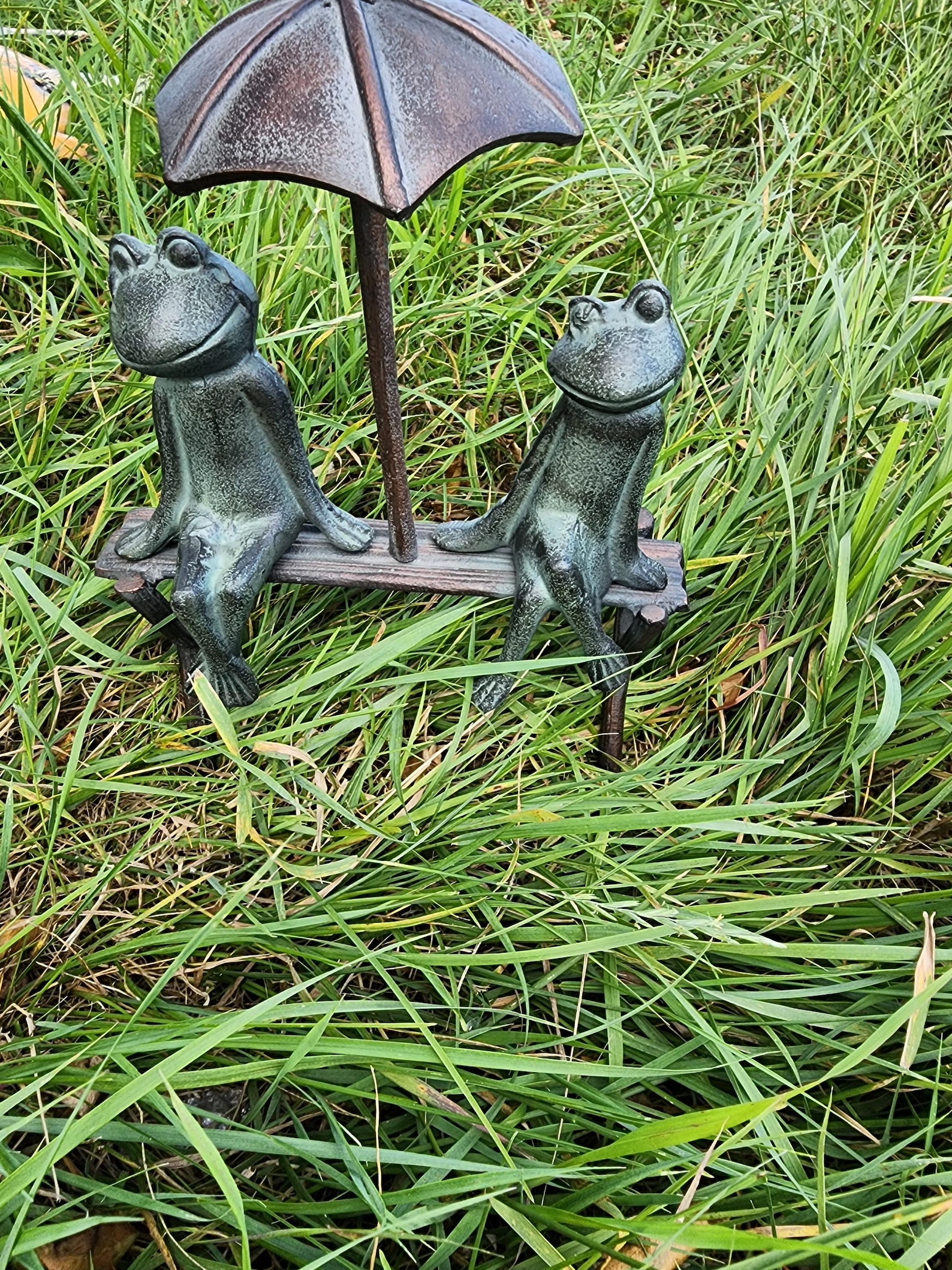 Metal Frog Garden Statue Couple, Whimsical Outdoor Yard Art for Patio ...