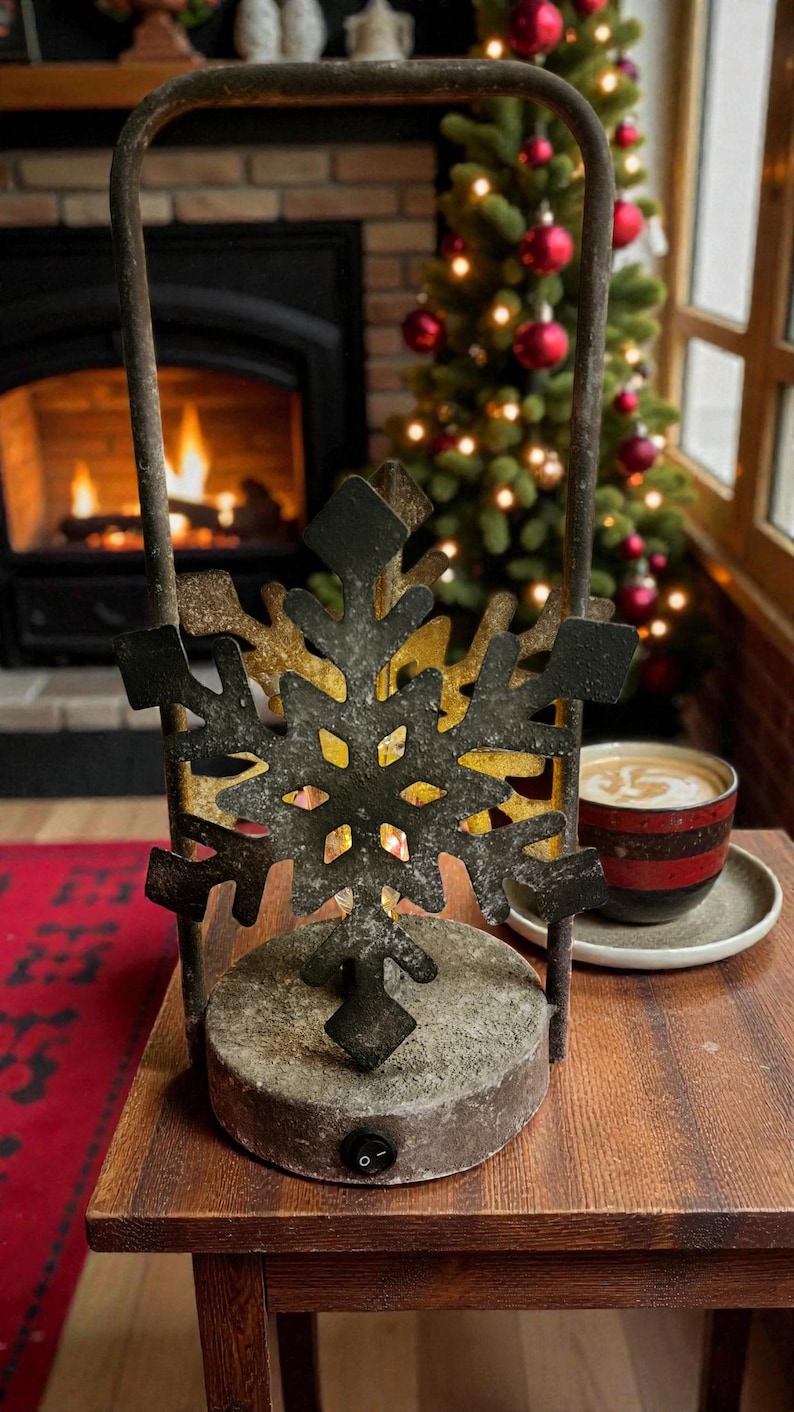 Rustic Snowflake Lantern • Metal Christmas Table Decor • Farmhouse ...