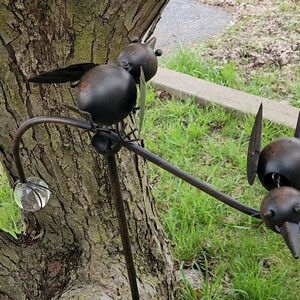 Kinetic Bobble Head Bird Art Yard Stake rustic Metal Yard Art garden ...