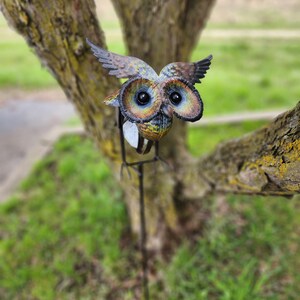 Oliver the Kinetic-rocking Owl Yard Stake- Metal Rustic Bird, Outdoor ...