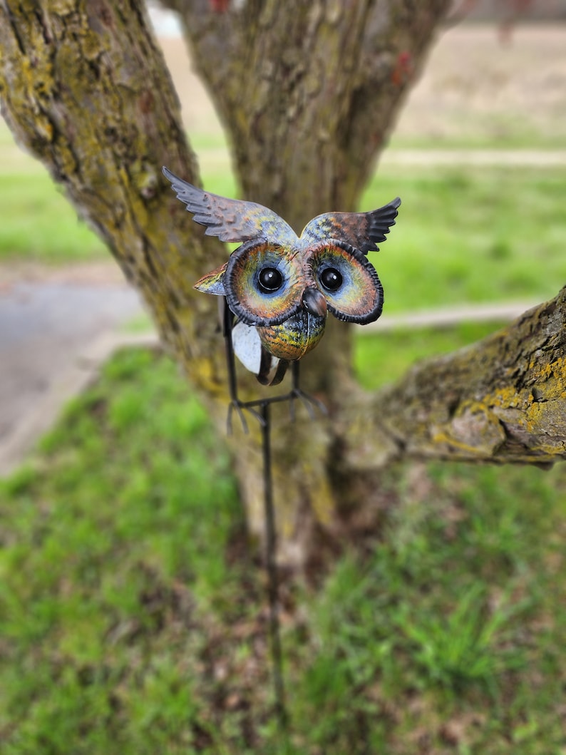 Oliver the Kinetic-rocking Owl Yard Stake- Metal Rustic Bird, Outdoor ...