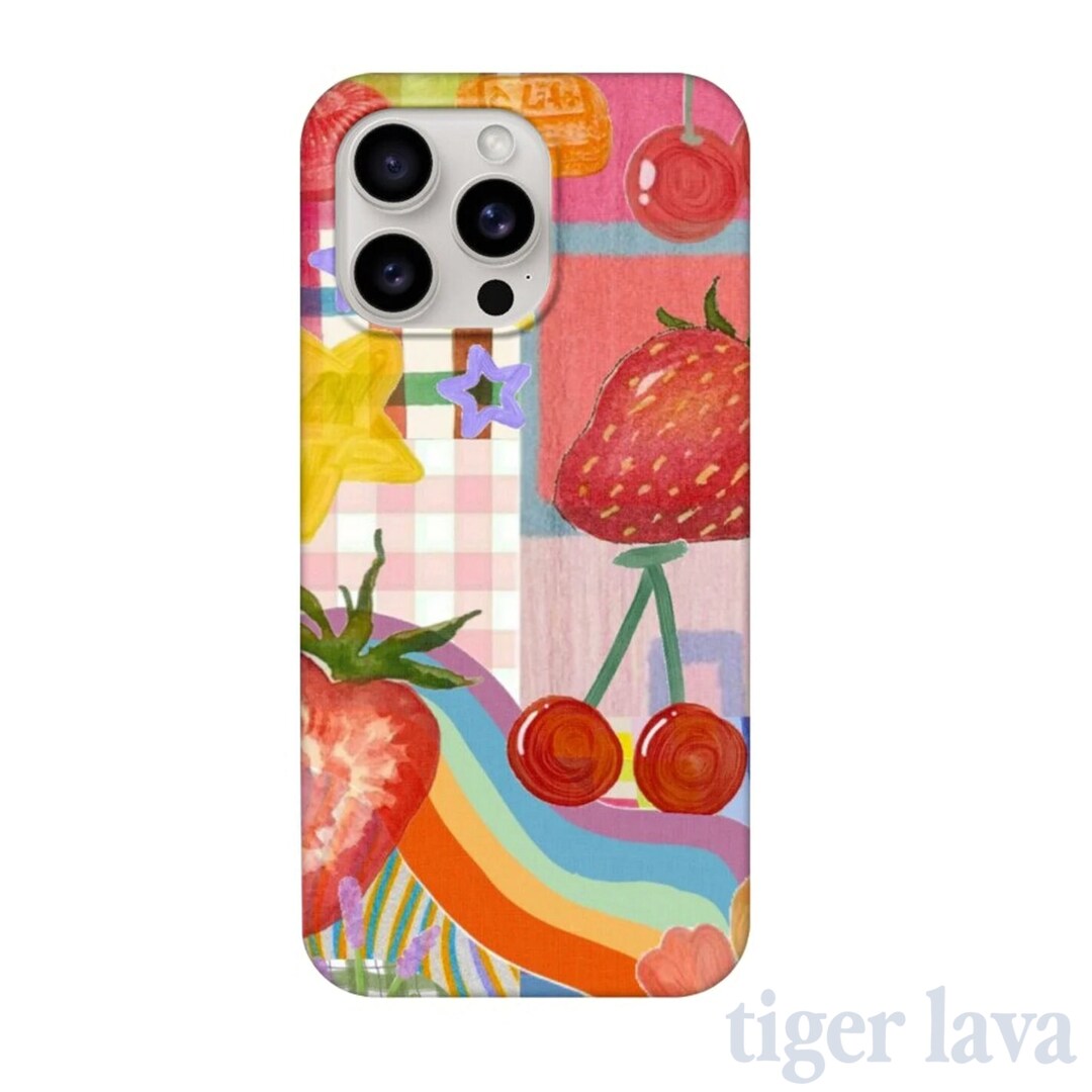 Strawberry Cherry Collage Phone Case, Cute Preppy Summer Phone Case ...