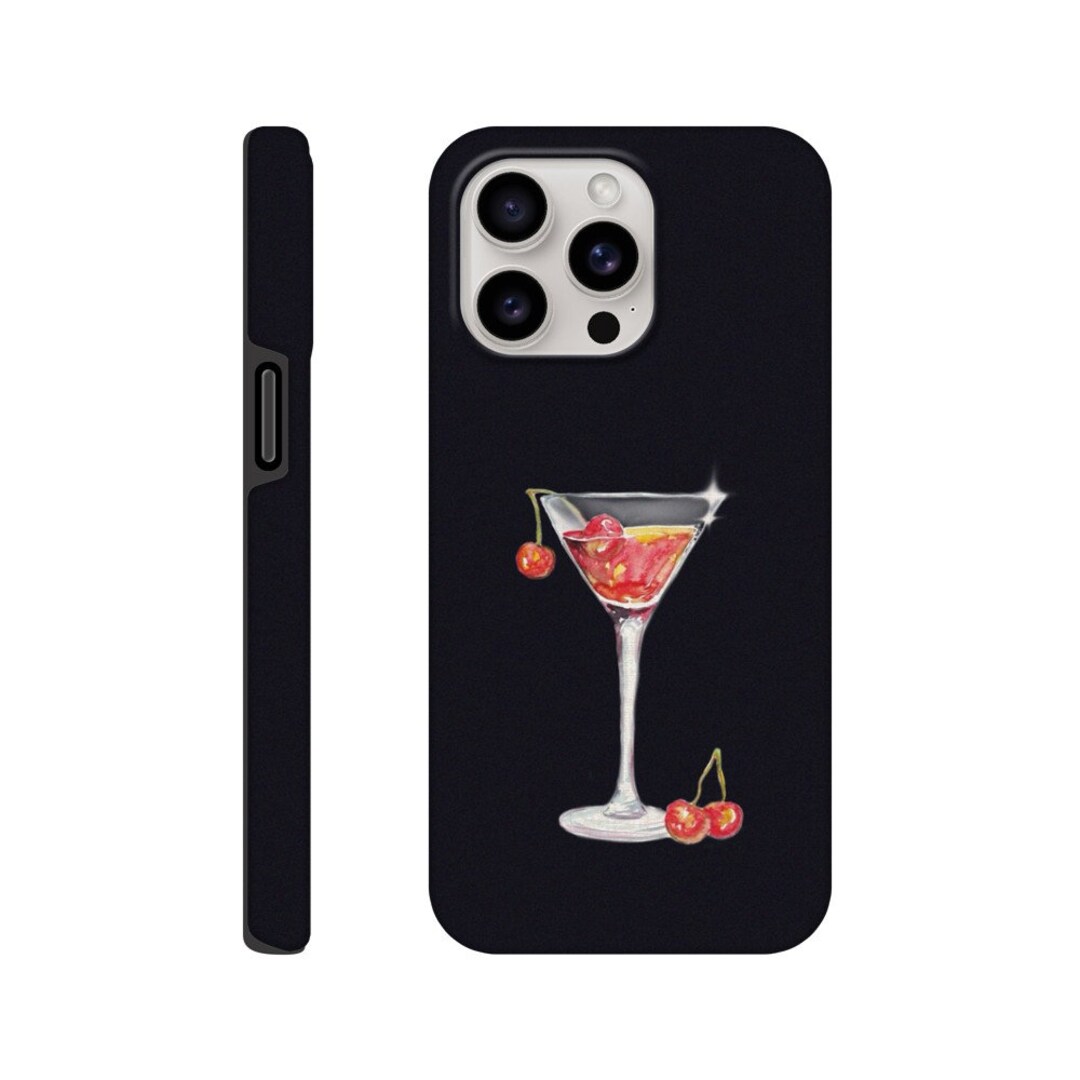 Martini Hand Painted Phone Case, Trendy Cocktail Cherry Tough Phone ...