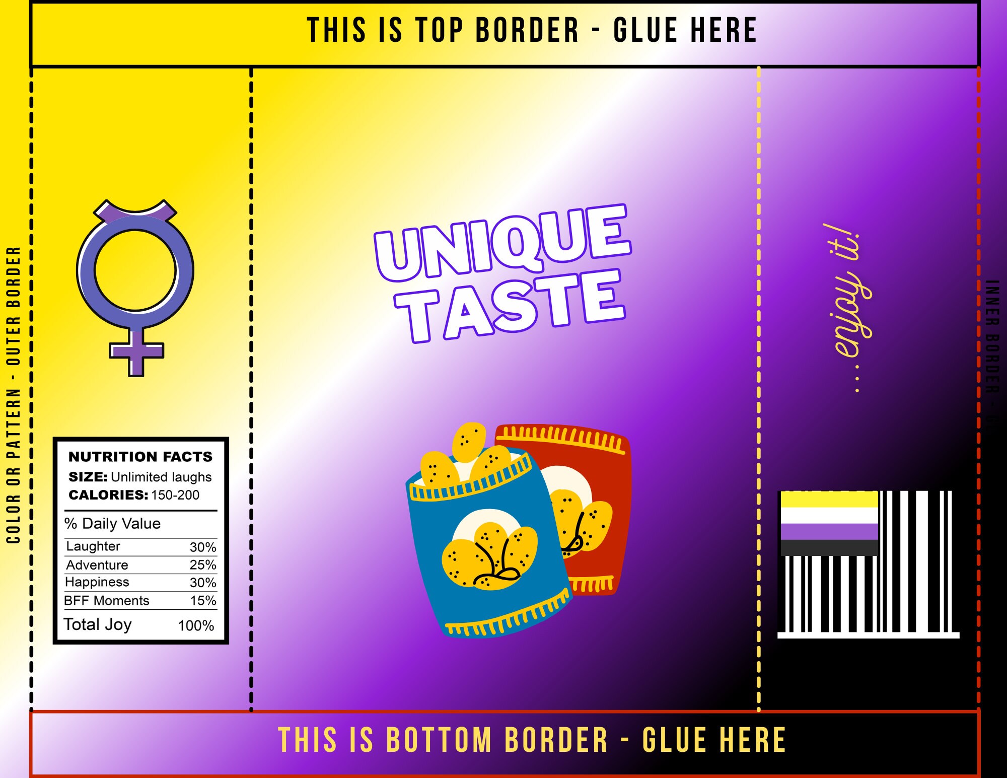 Chip Bag Editable Template Printable Non-binary, Customizable Chips Bag ...