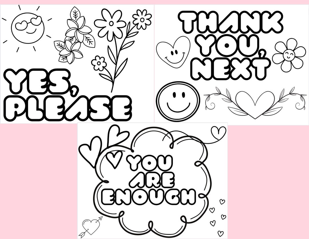 3 DIGITAL Coloring Pages, Positive Quotes. Printable, Coloring Pages ...