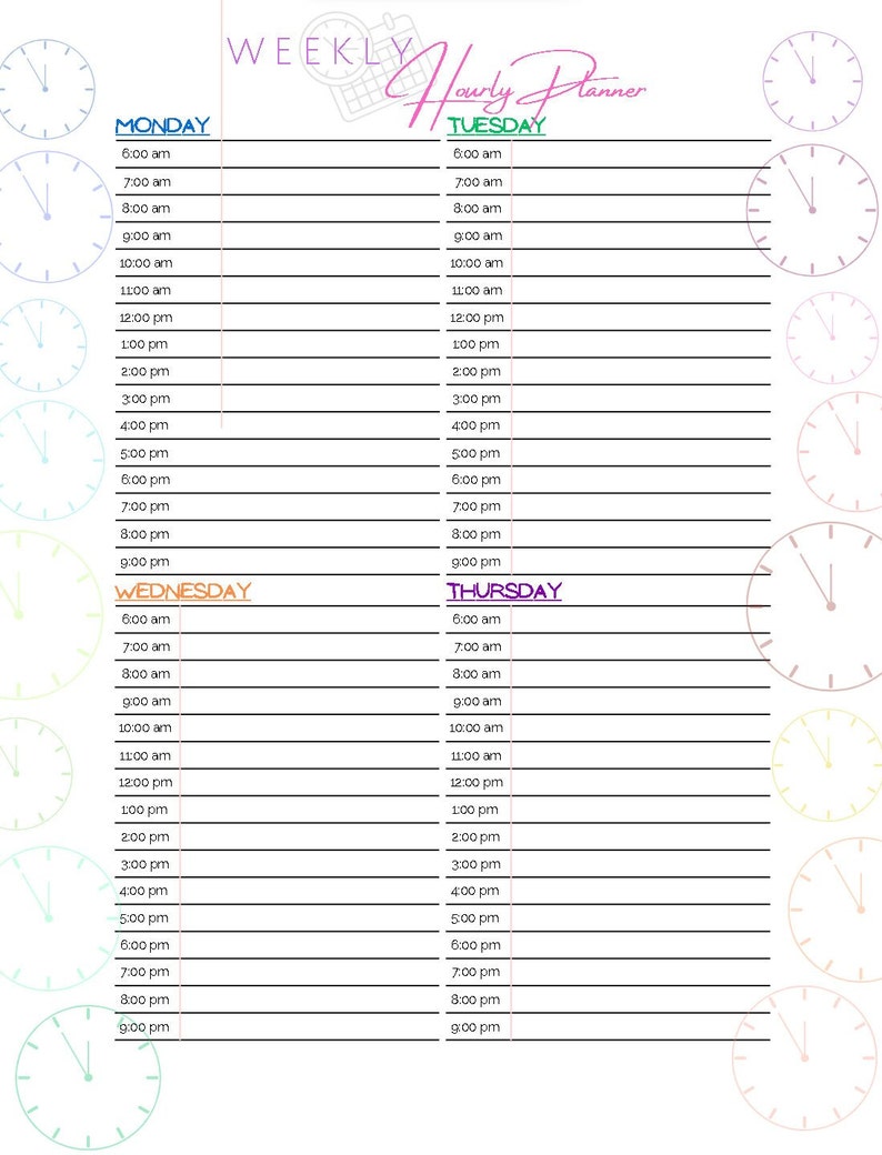 Weekly Hourly Printable Planner - Etsy