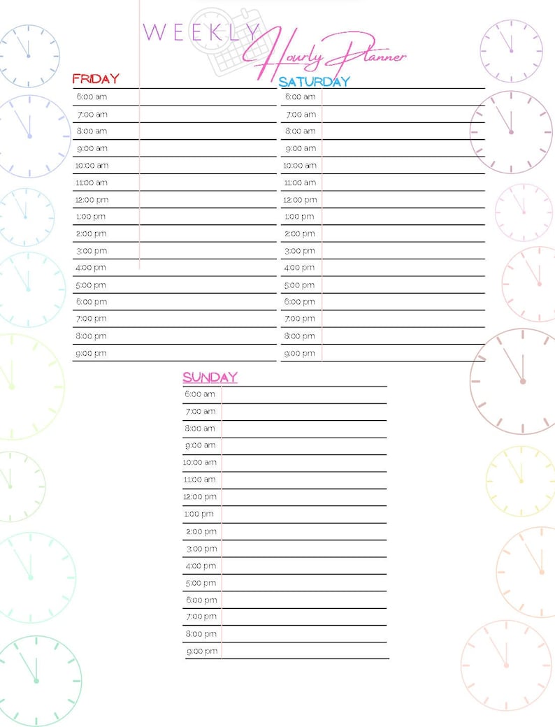 Weekly Hourly Printable Planner - Etsy