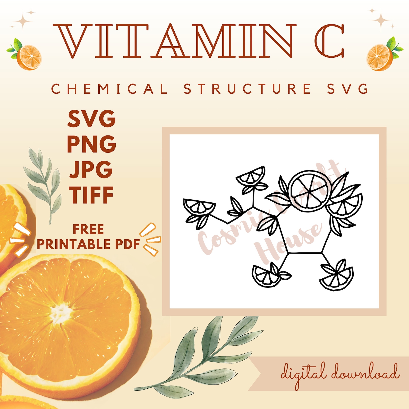 Vitamin C Chemical Structure SVG Floral Molecule SVG Cricut Ascorbic ...