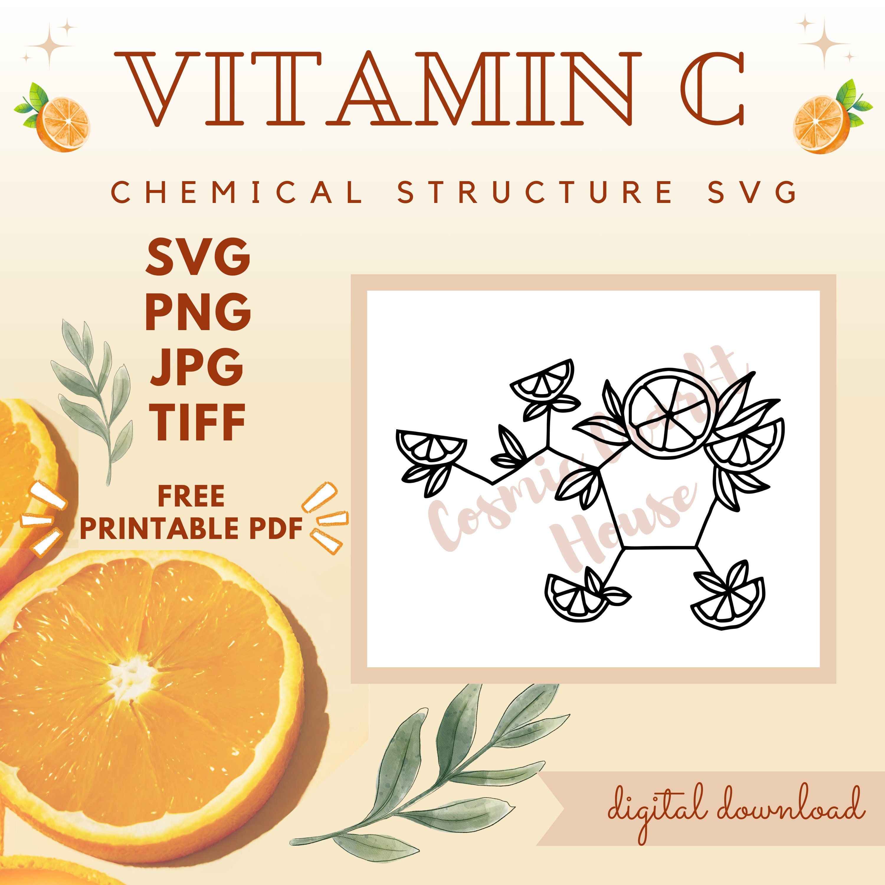 Vitamin C Chemical Structure SVG Floral Molecule SVG Cricut Ascorbic ...