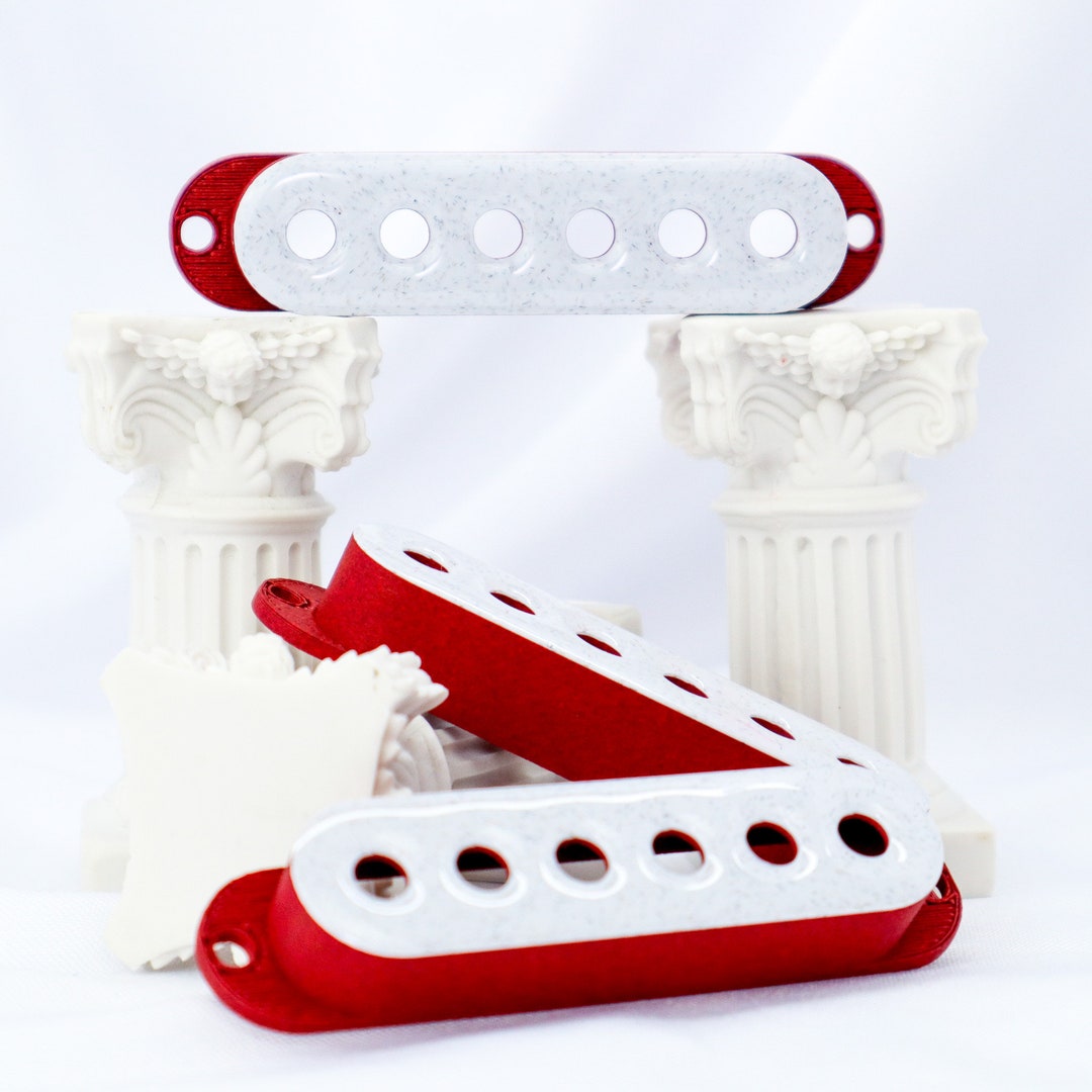 SINGLE COIL 52mm Custom Pickup Cover for Strat - White Marble / Carbon ...