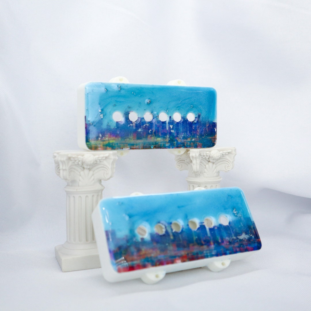 1 of 1 CUSTOM JAZZMASTER Pickup Cover City Skyline & Blue Glitter/white ...
