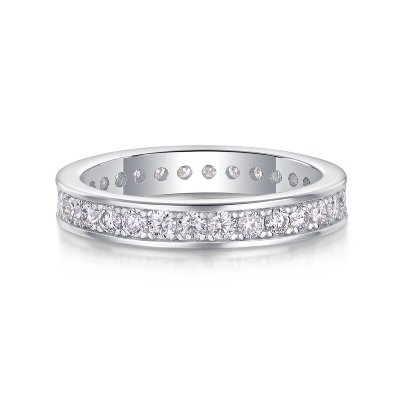 Round Cut Lab Grown Diamond Wedding Band, 14K Solid White Gold Band ...