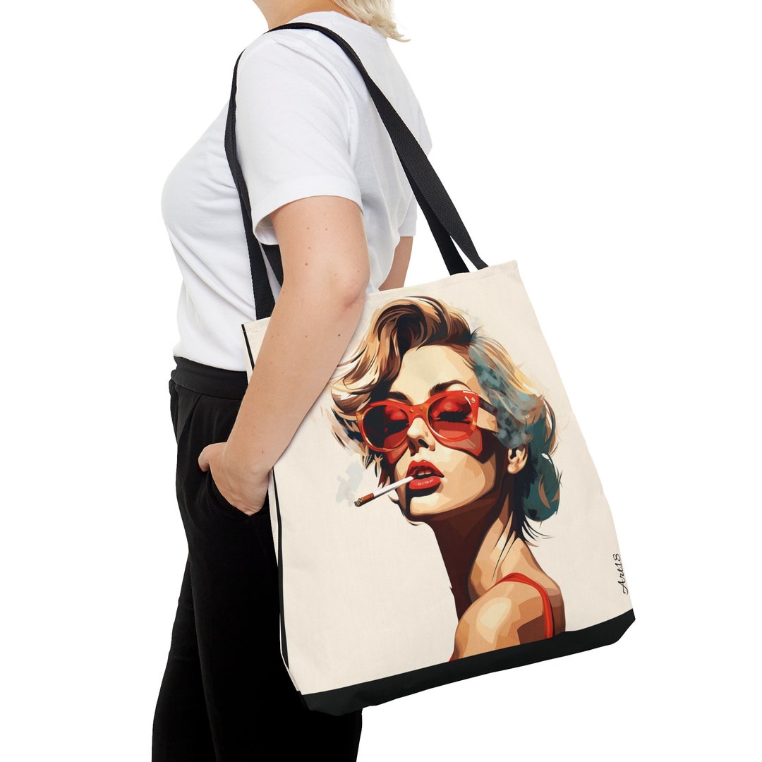 Retro Modern Bag Old School Lady With Cigarette Design - Etsy