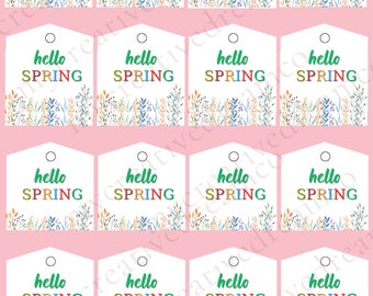 Hello Spring Gift Tag, Square Hang Tags, Seasonal Tags, Cookie Tag ...