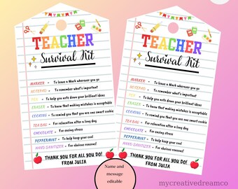 EDITABLE Teacher Survival Kit, First Day of School Gift Tag, Back to ...