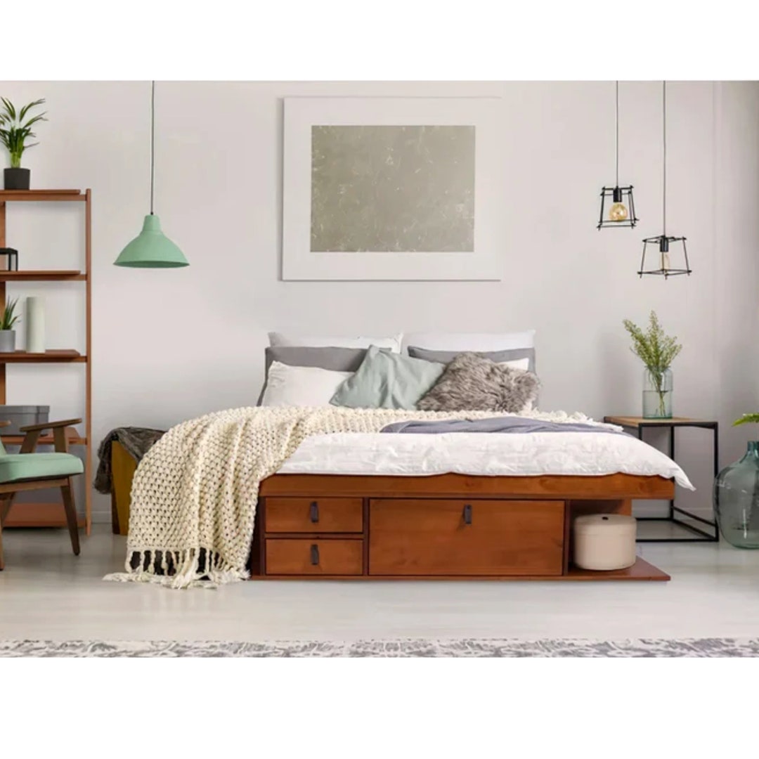 Solid Wood Storage Bed Frame, Platform Bed Twin, Full, Queen, King Size Bed Frame, Platform Bed ...