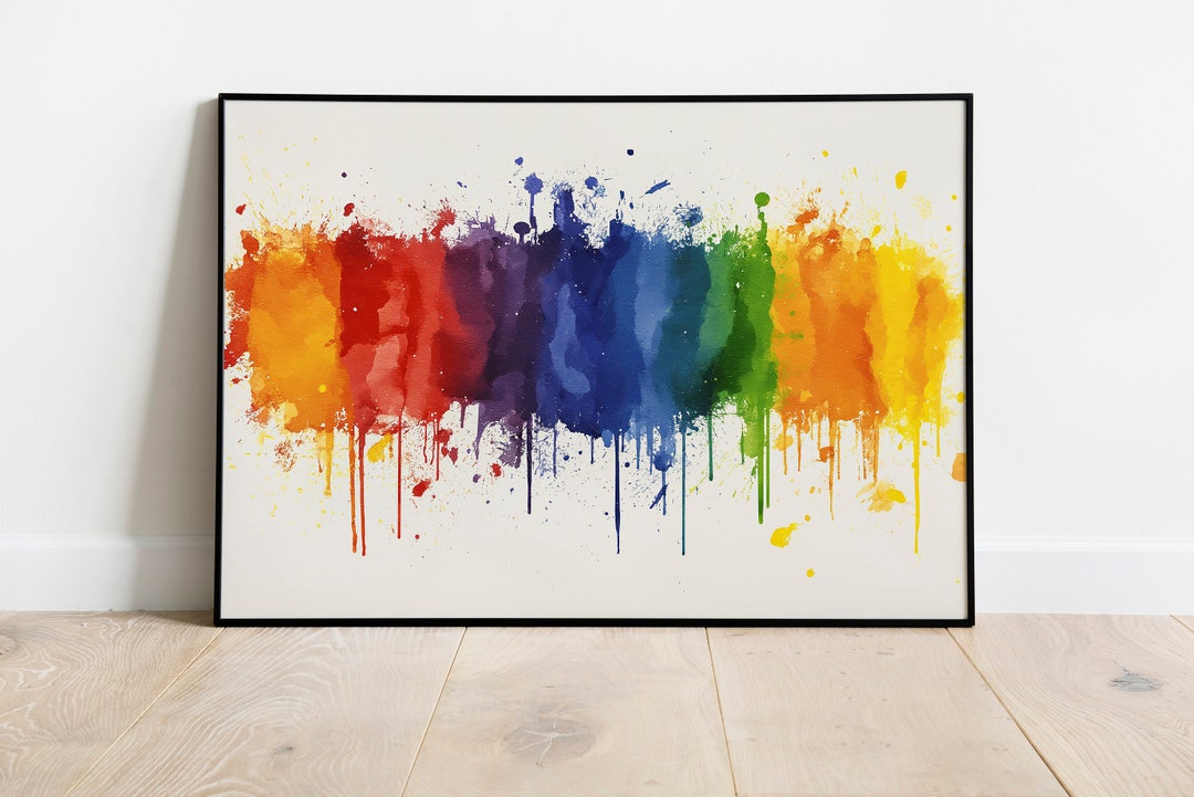 Rainbow Watercolor Splash Poster, Pride Wall Art, Neutral Colors, Home ...