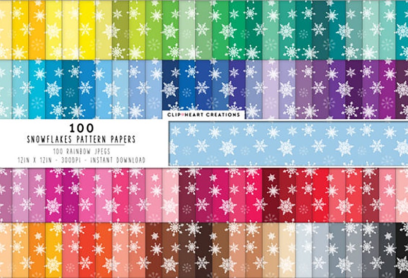100 Winter Snowflake Digital Paper White Snow Pack Seamless Christmas ...