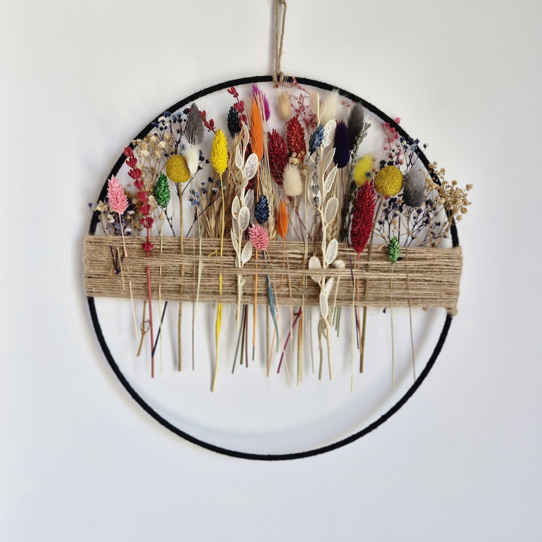 Dried Floral Hoop, Boho Wall Decor, Handmade Gift, Dried Flowers Wreath ...