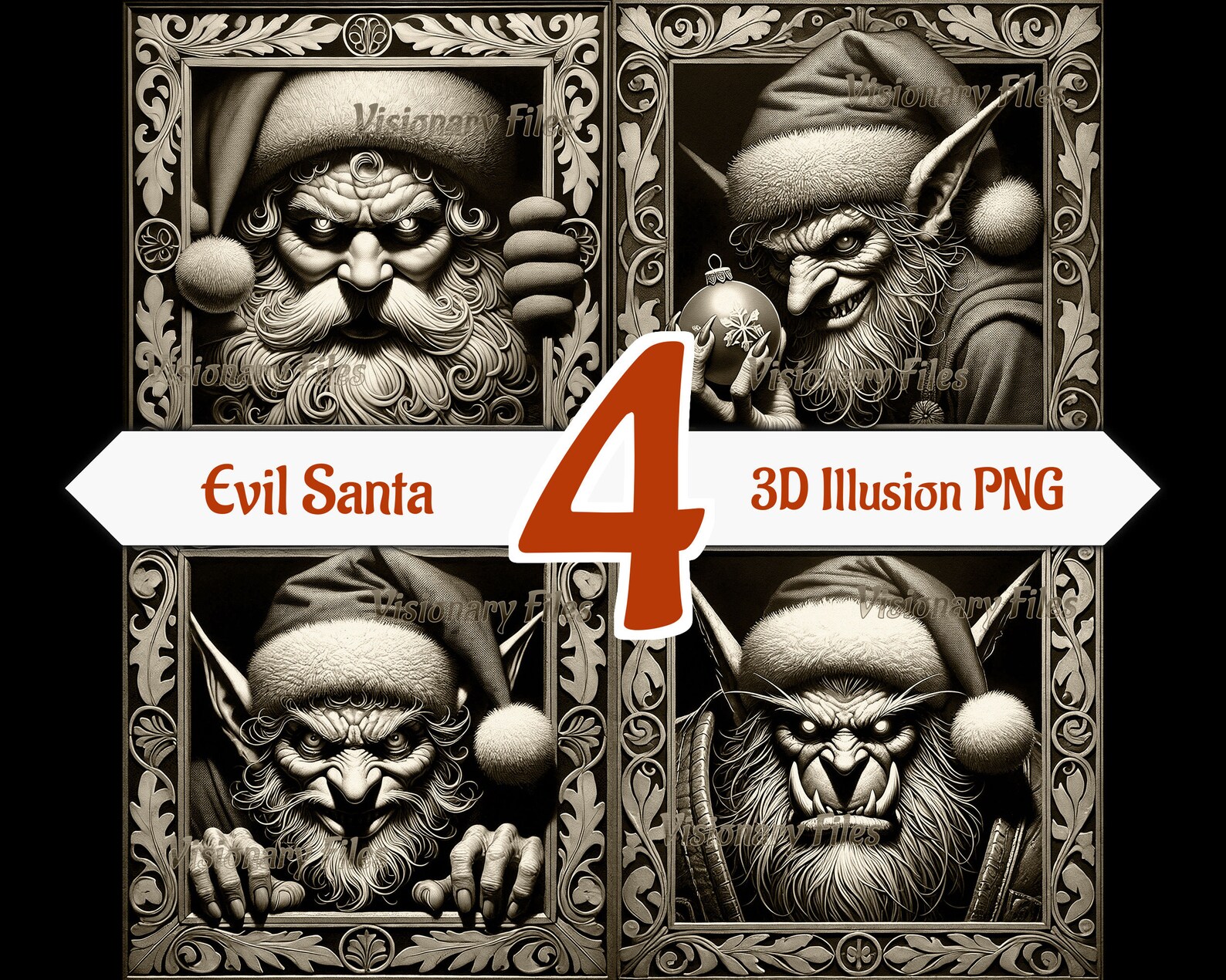 Bad Santa 3D Illusion PNG Laser File, Christmas 3D PNG Bundle, Evil ...