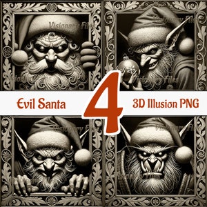 Bad Santa 3D Illusion PNG Laser File, Christmas 3D PNG Bundle, Evil ...