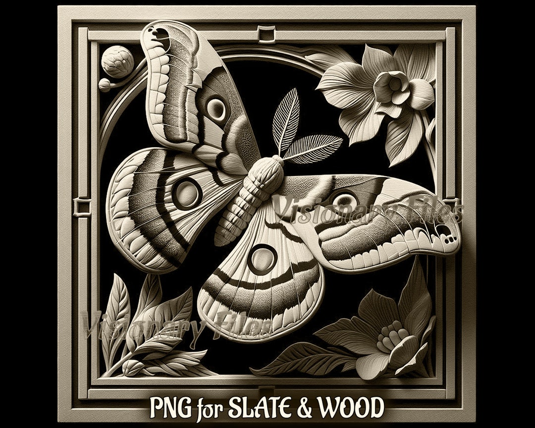 Moth 3D Illusion PNG Laser File, Moth 3D PNG, Moth Slate Coaster ...