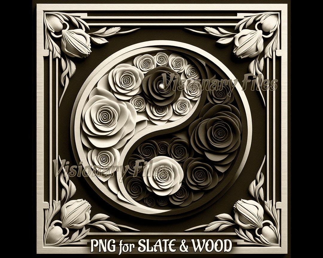 Yin and Yang 3D Illusion PNG Laser File, Yin and Yang 3D PNG, Roses ...