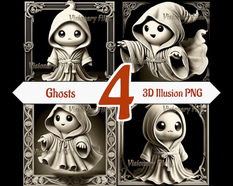Ghost 3D Illusion PNG Laser File, Halloween 3D PNG Bundle, Ghost 3D ...