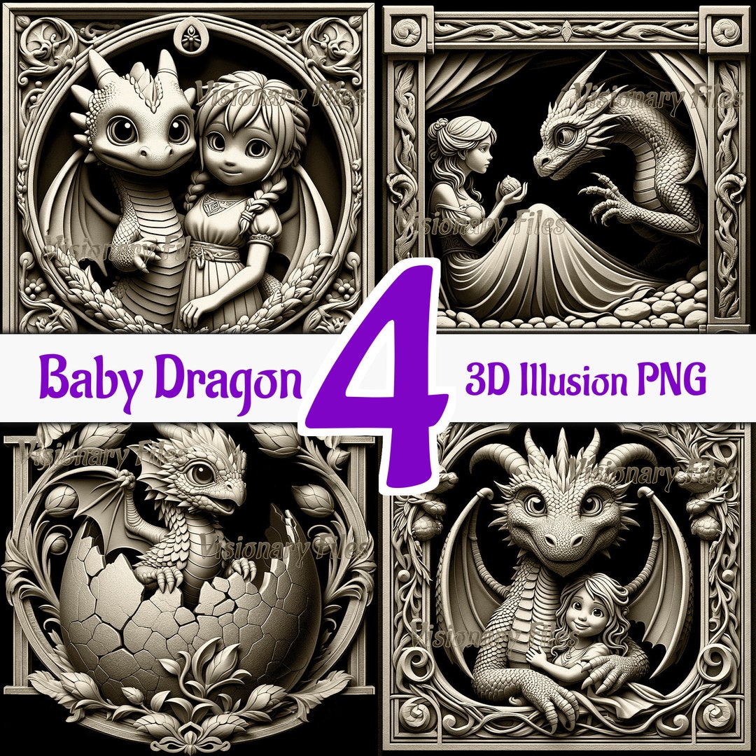Baby Dragon 3D Illusion PNG Laser File, Dragon 3D PNG Bundle, Dragons ...