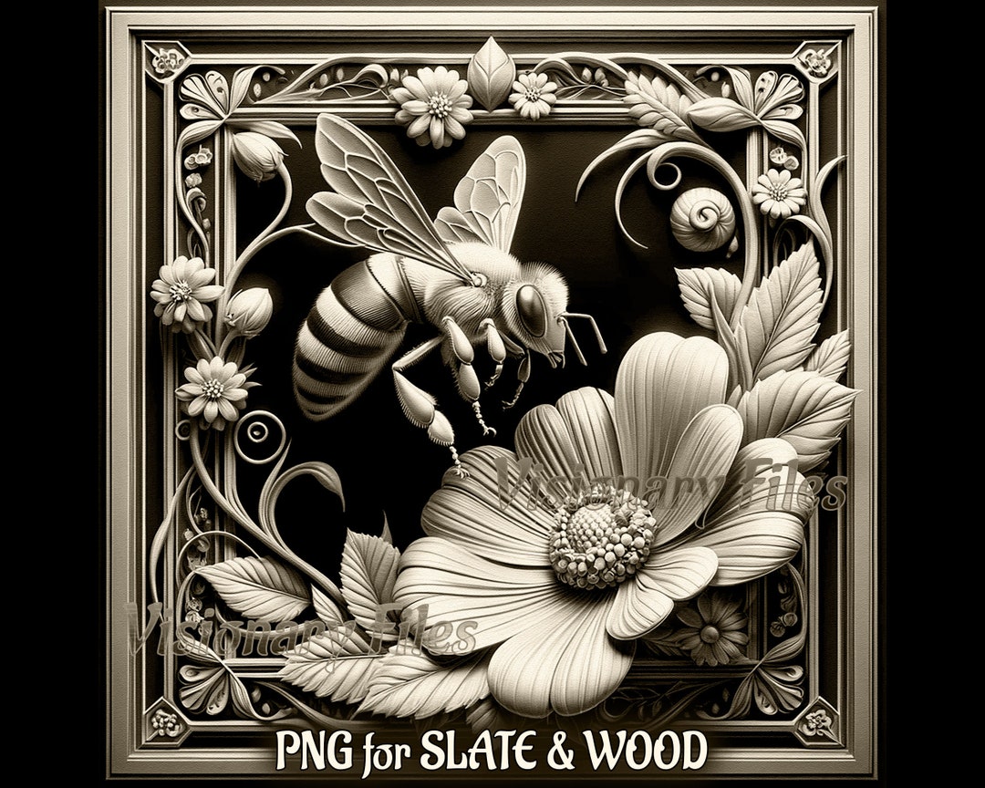 Honeybee and Flower 3D Illusion PNG Laser File, Honeybee PNG, Bee Slate Coaster Engraved, Bee ...