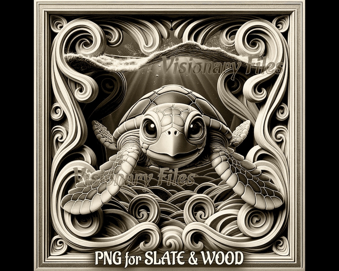 Sea Turtle 3D Illusion PNG Laser File for Slate and Wood (digital ...