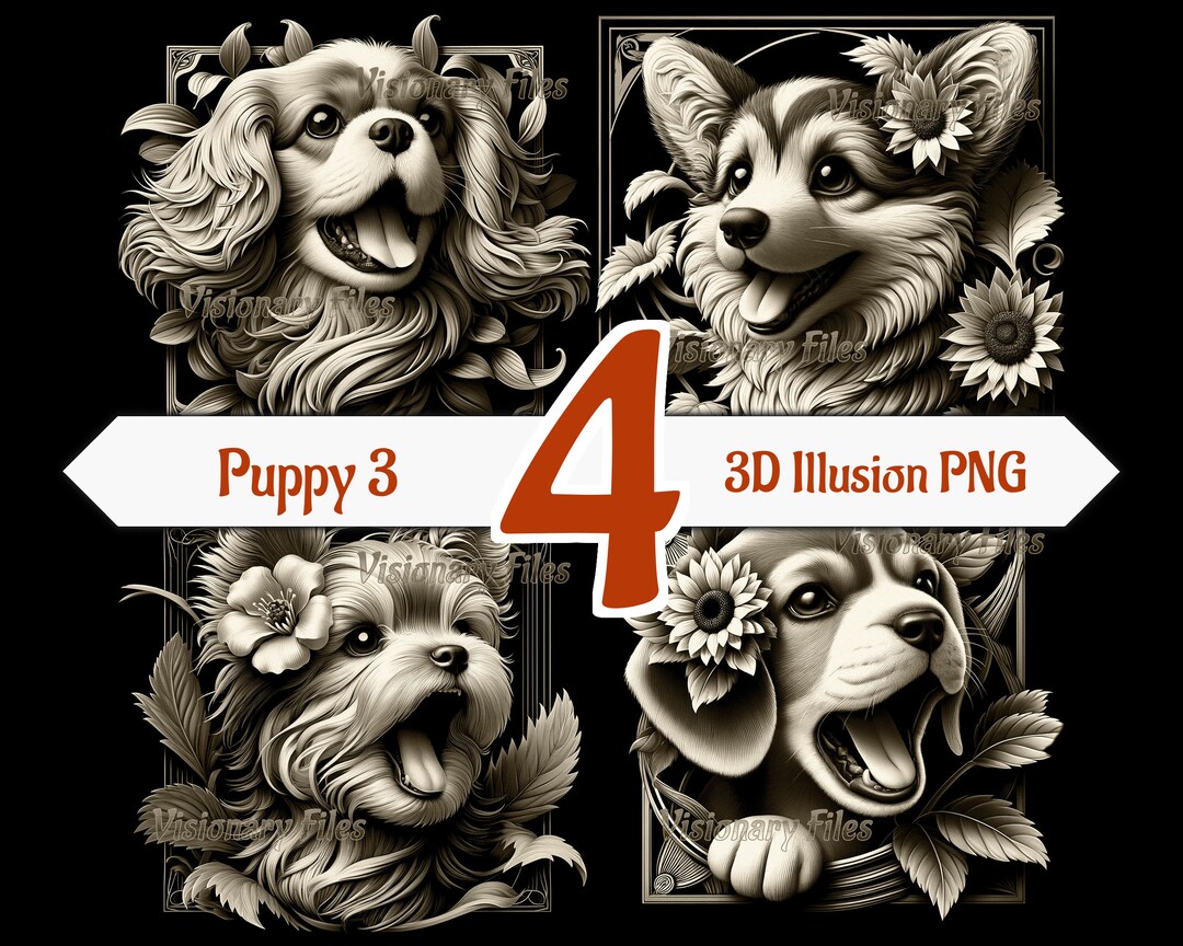 Puppy 3D Illusion PNG Laser File, Dog 3D PNG Bundle, Beagle, Terrier ...
